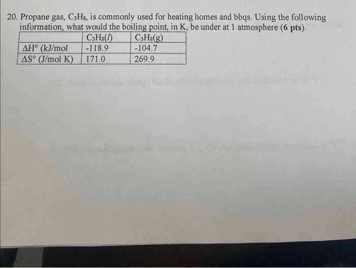 Solved 20. Propane gas, C3H8, is commonly used for heating | Chegg.com