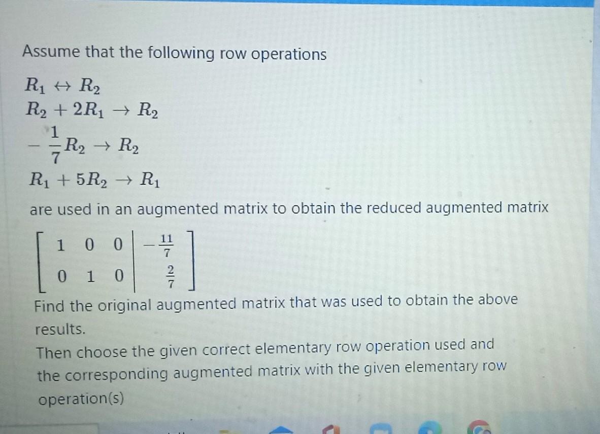 Solved Assume that the following row operations | Chegg.com