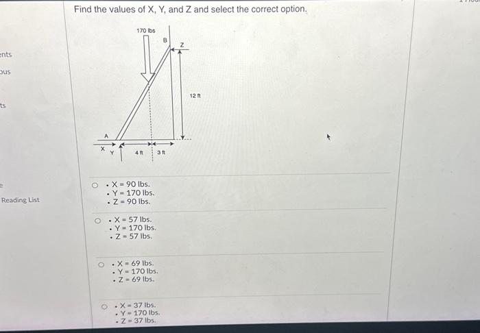 Solved Find the values of X,Y, and Z and select the correct | Chegg.com