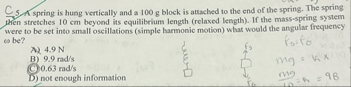 Solved C. 5 ﻿A spring is hung vertically and a 100 ﻿g block | Chegg.com