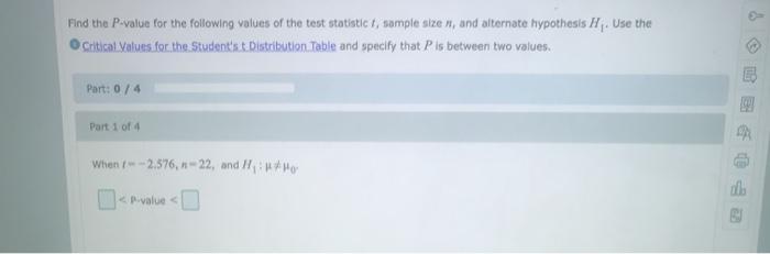 Solved Find the P-value for the following values of the test | Chegg.com