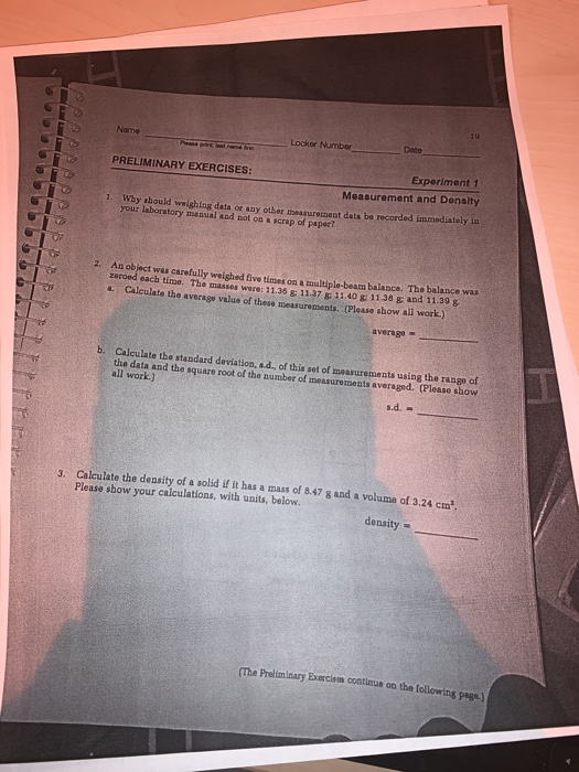 Solved Name Locker Number Deco PRELIMINARY EXERCISES: | Chegg.com