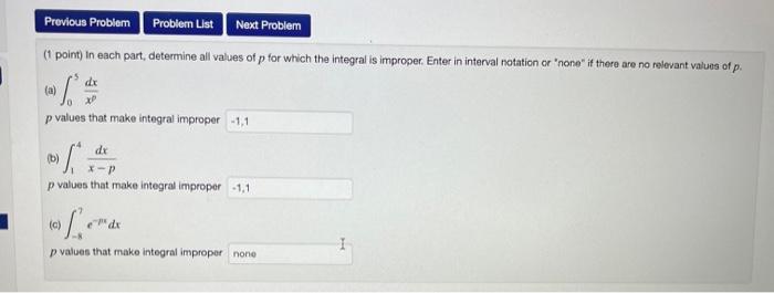 Solved (1 point) in each part, determine all values of p for | Chegg.com
