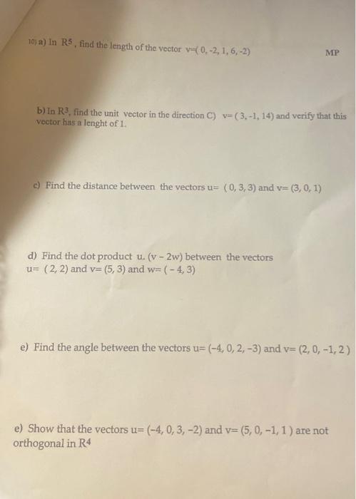 Solved 10) a) In R5, find the length of the vector | Chegg.com