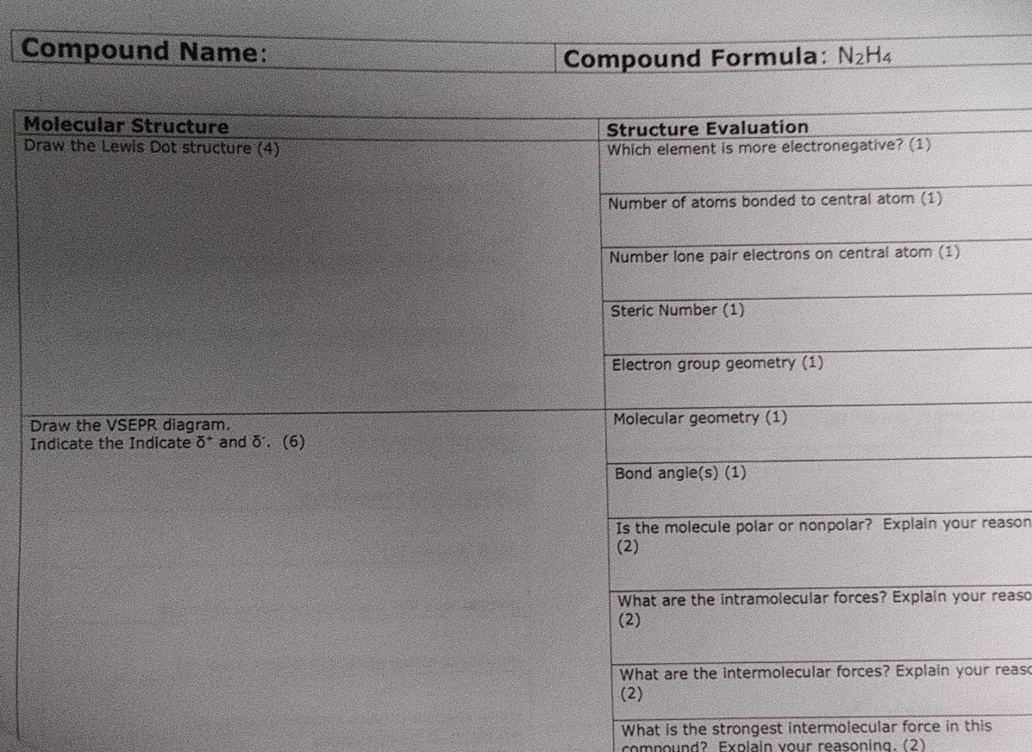 Solved Compound Name: Compound Formula: N2H4 Molecular | Chegg.com