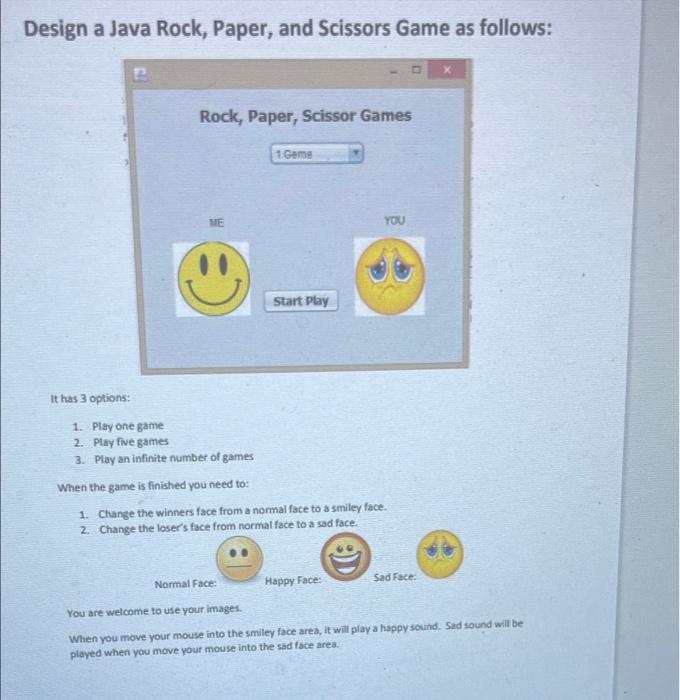 Solved Design a Java Rock, Paper, and Scissors Game as | Chegg.com