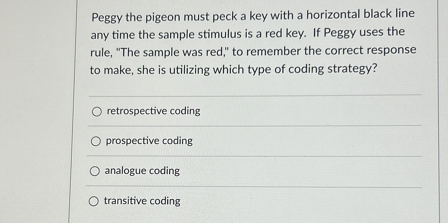 Solved Peggy the pigeon must peck a key with a horizontal | Chegg.com