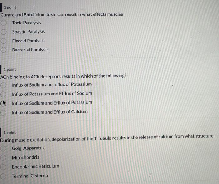 Solved 1 point Curare and Botulinium toxin can result in | Chegg.com