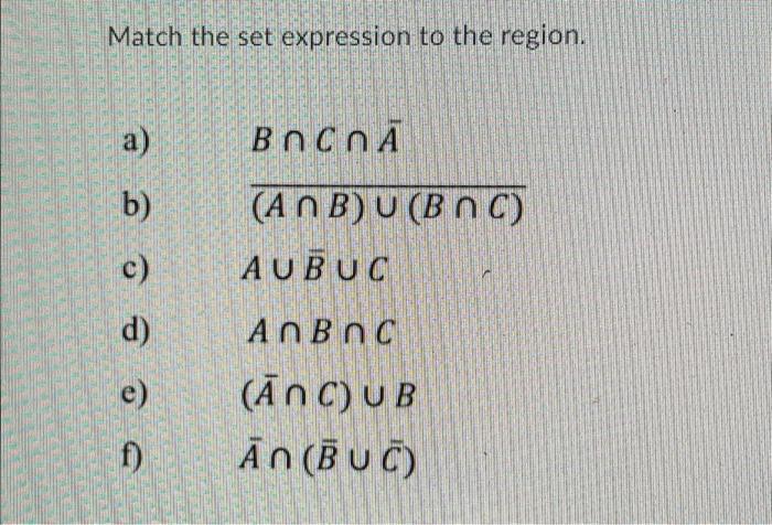 Solved Match the set expression to the region. a) васал b) | Chegg.com