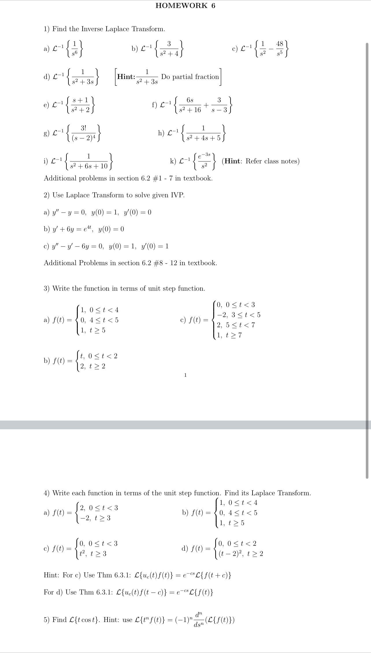 Solved HOMEWORK 6Solve 1]a,b,c,g,h,i 2]a,b 3]a,c 4]b,cFind | Chegg.com