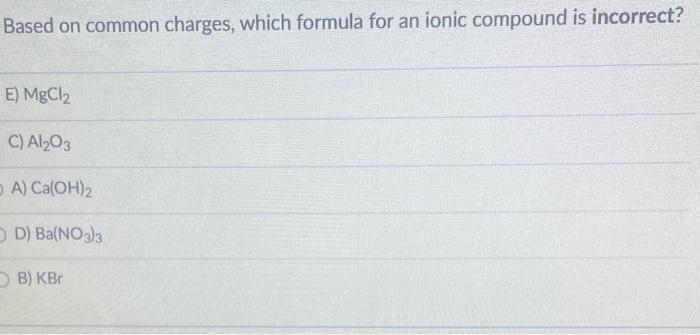 Solved Based on common charges, which formula for an ionic | Chegg.com