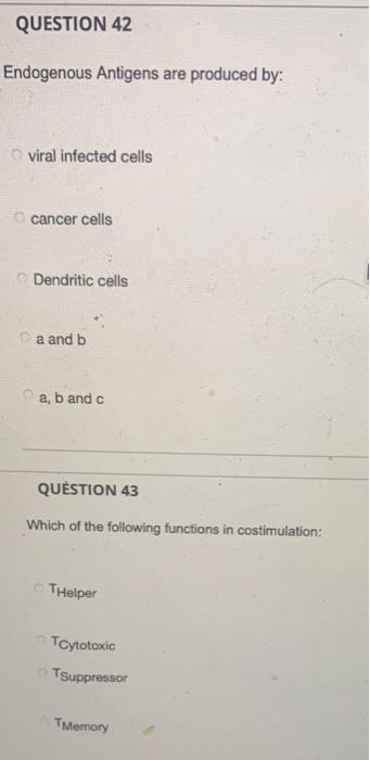 Solved Endogenous Antigens are produced by: viral infected | Chegg.com