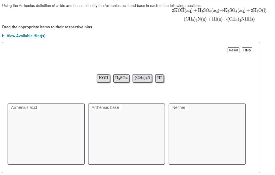 Solved Using the Arrhenius definition of acids and bases, | Chegg.com