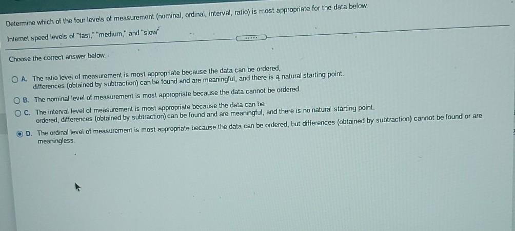 Solved Determine which of the four levels of measurement | Chegg.com