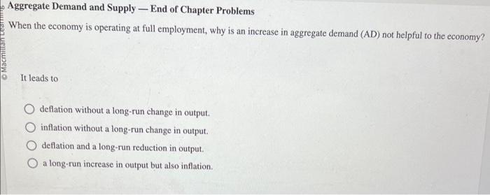 Solved Aggregate Demand and Supply — End of Chapter Problems | Chegg.com