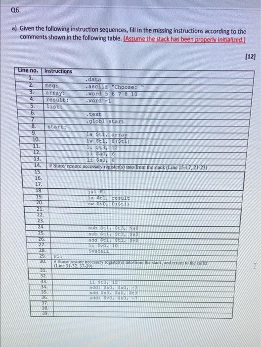 Solved Q6. a) Given the following instruction sequences, | Chegg.com