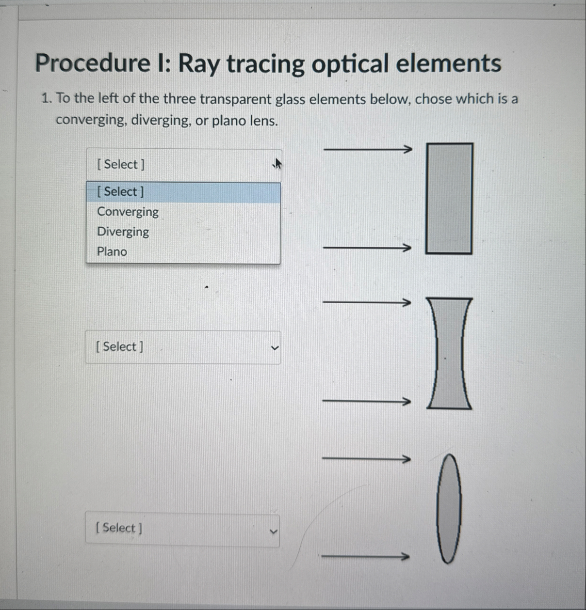 Solved Procedure I: Ray tracing optical elementsTo the left | Chegg.com