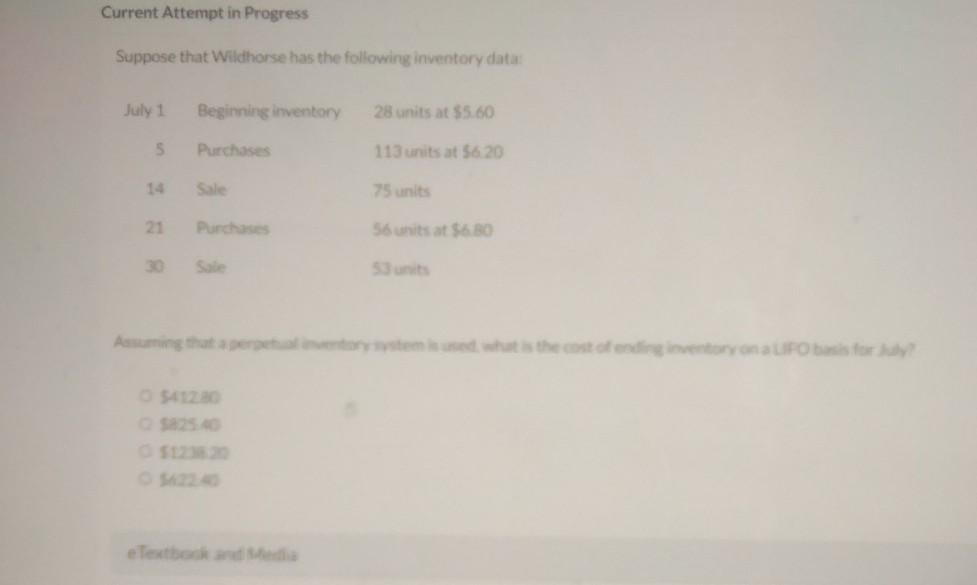 Solved Current Attempt in Progress Suppose that Wildhorse | Chegg.com