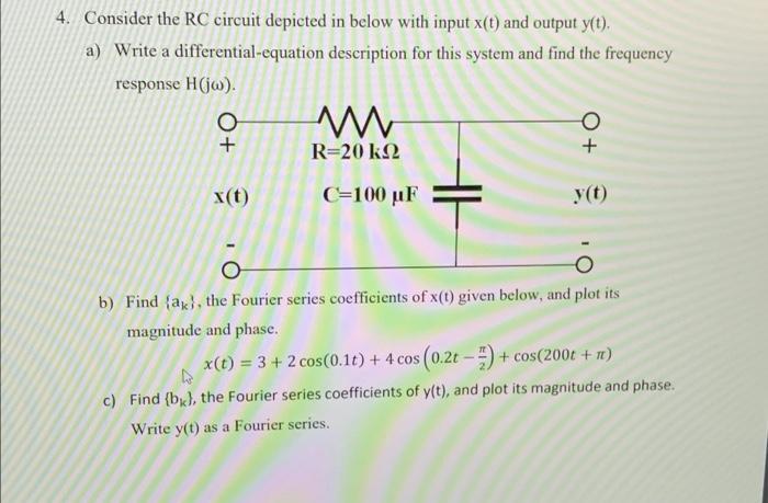 Solved 4. Consider the RC circuit depicted in below with | Chegg.com