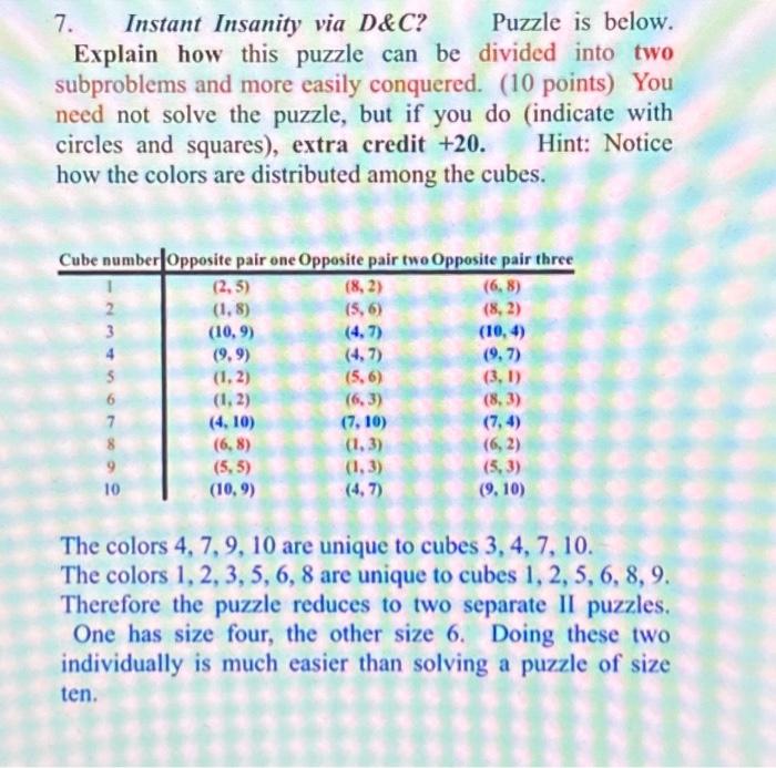 Solved Puzzle is below. Instant Insanity via D&C? Explain | Chegg.com