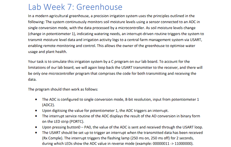 Lab Week 7: Greenhouse - ﻿AT90USB1287In a modern | Chegg.com