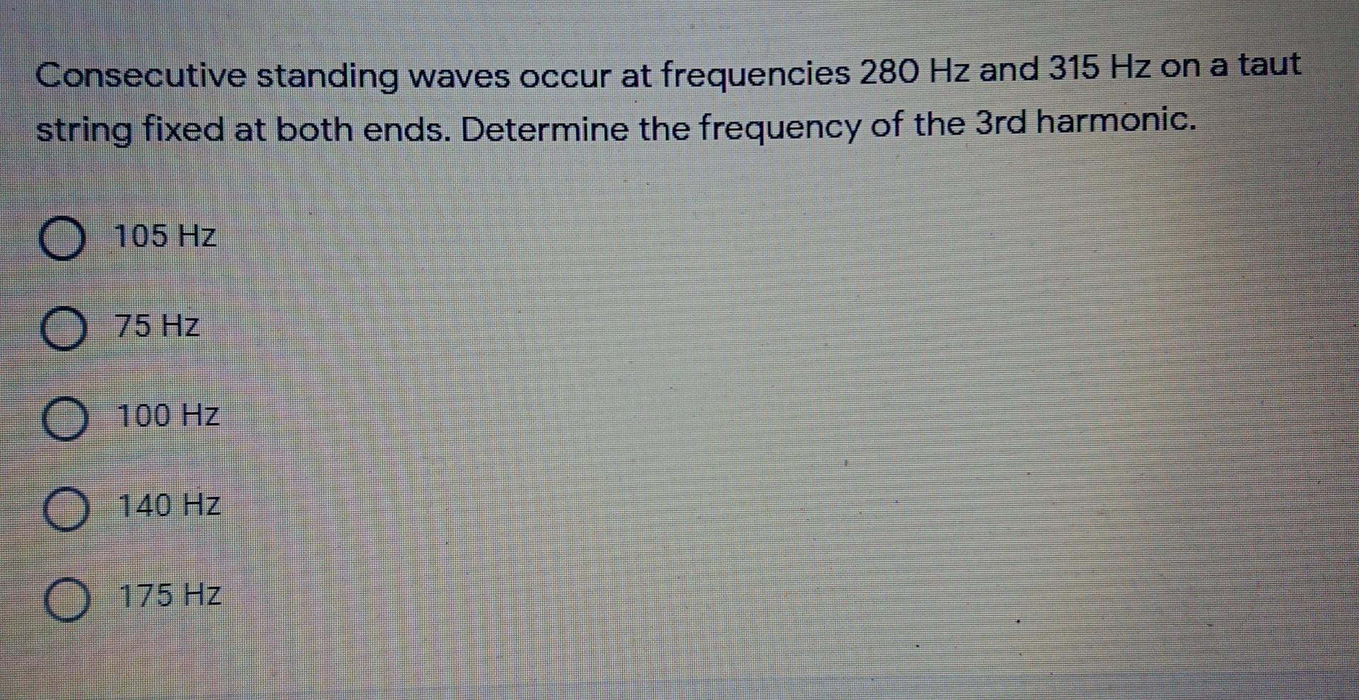 Solved Consecutive standing waves occur at frequencies 280 | Chegg.com
