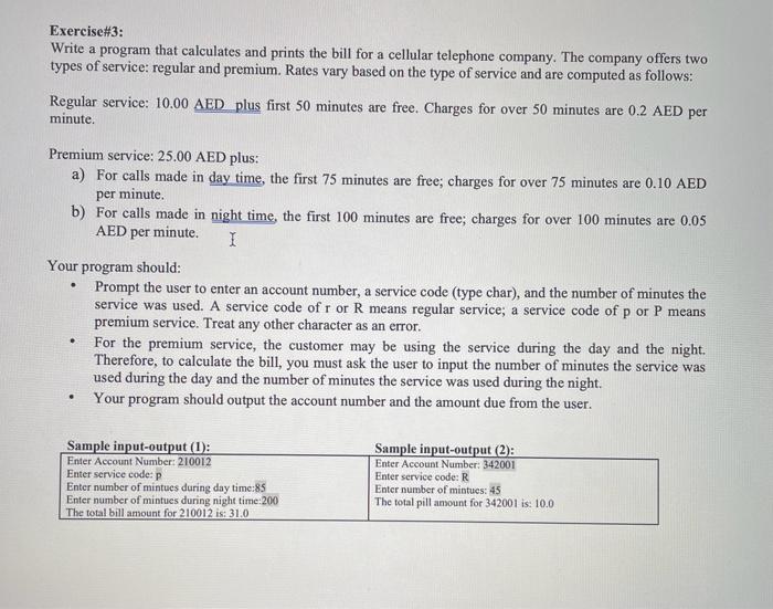Solved Exercise\#3: Write a program that calculates and | Chegg.com