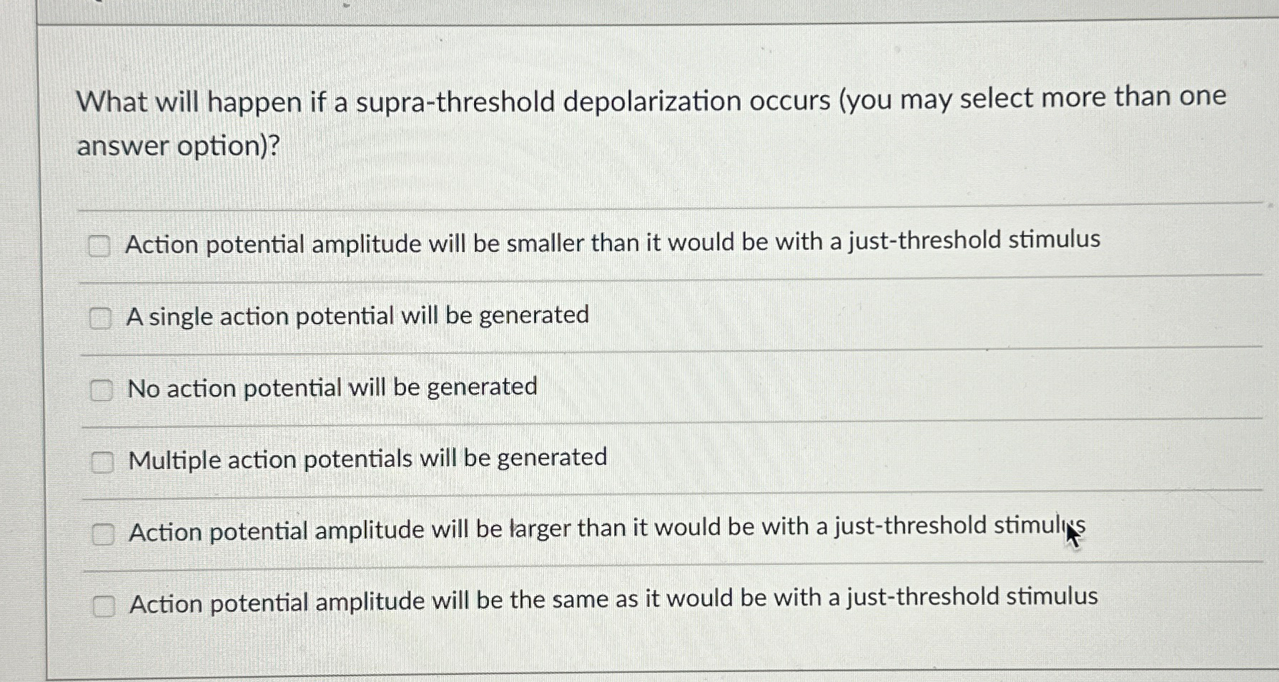 Solved What will happen if a supra-threshold depolarization | Chegg.com