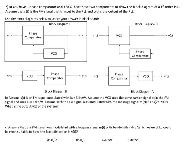 Solved 2) a) You have 1 phase comparator and 1VCO. Use these | Chegg.com