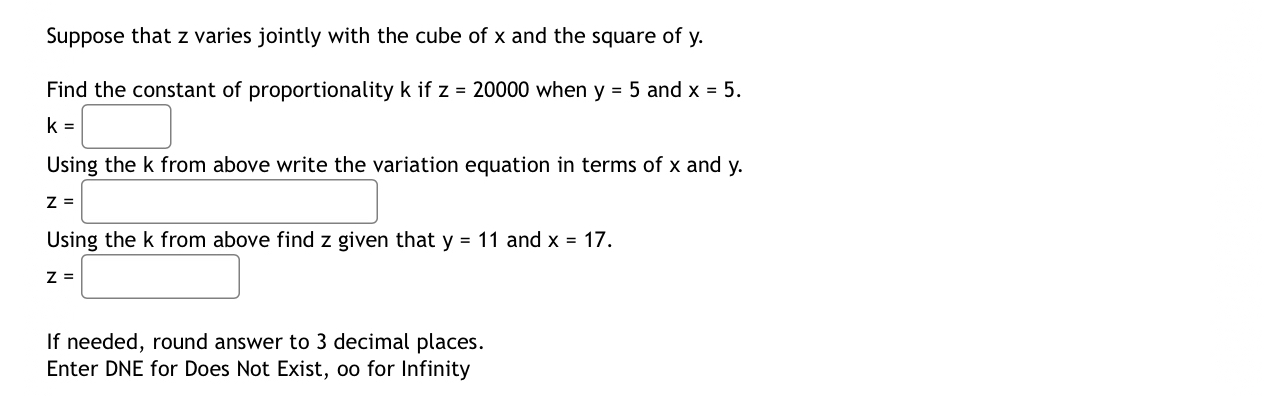 Solved Suppose that z ﻿varies jointly with the cube of x | Chegg.com