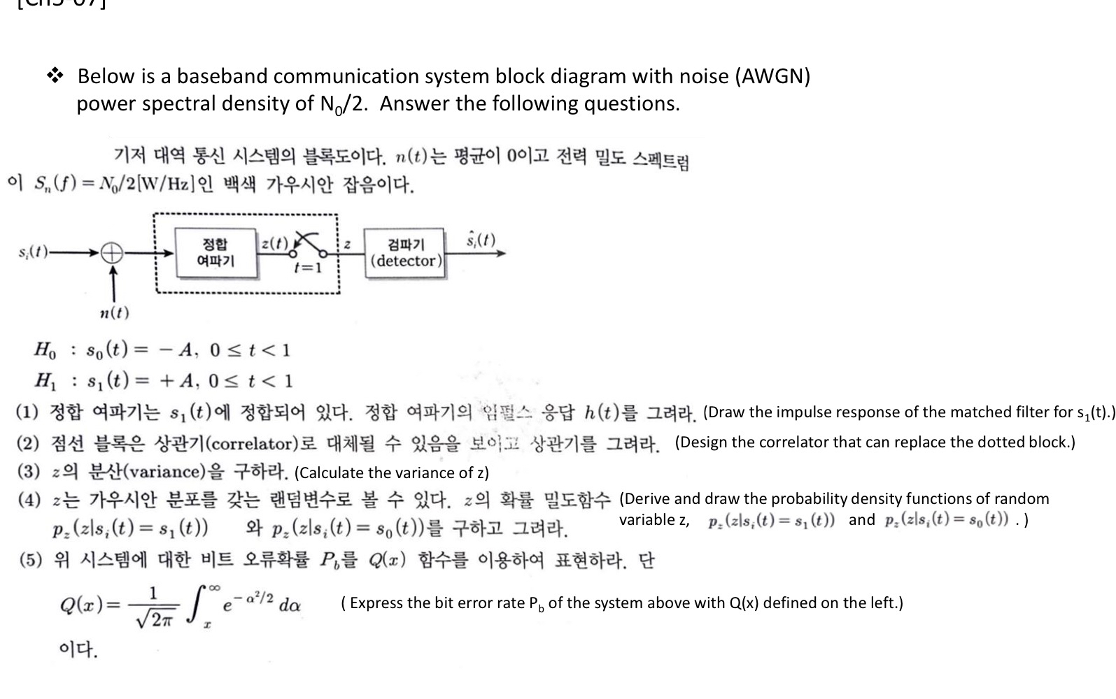 Below is a baseband communication system block | Chegg.com