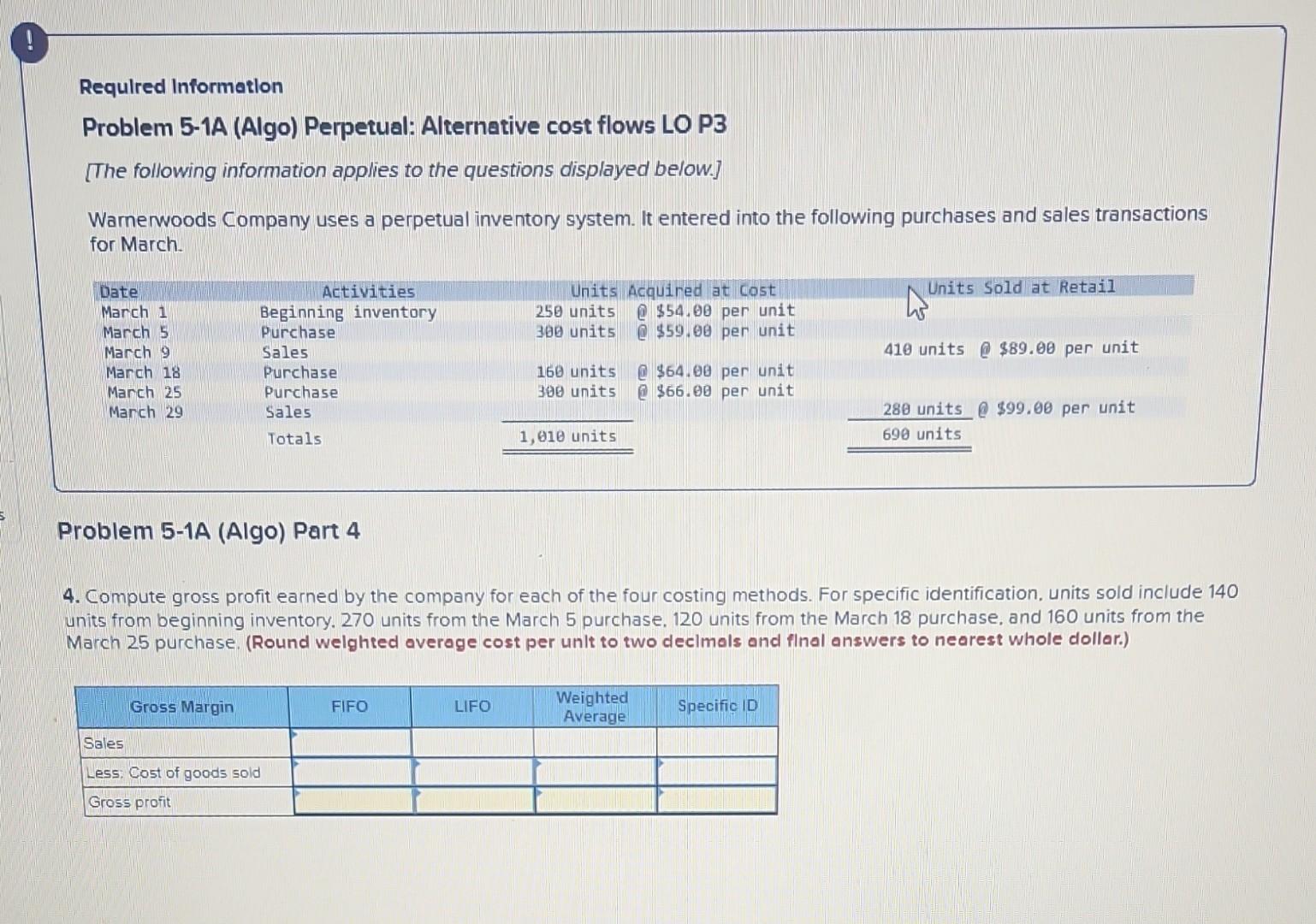 Solved Requlred Information Problem 5−1A (Algo) Perpetual: | Chegg.com
