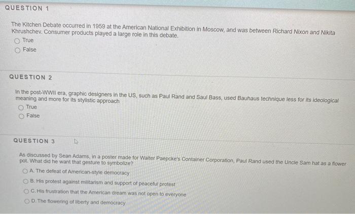 QUESTION 1 The Kitchen Debate occurred in 1959 at the | Chegg.com