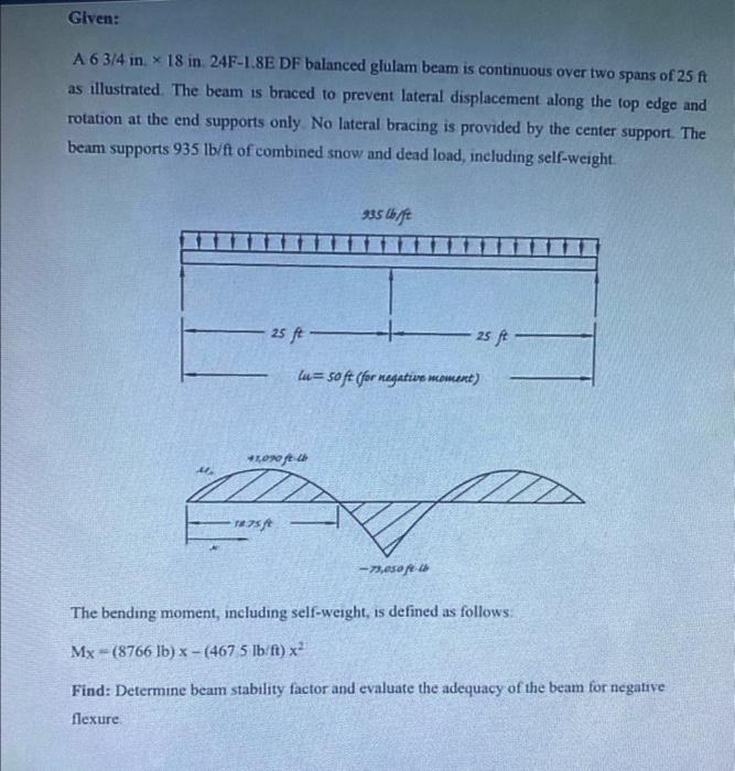 Solved A 63/4 in. ×18 in. 24 F−1.8E DF balanced glulam beam | Chegg.com