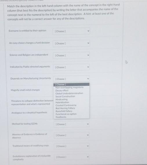 Match the description in the left-hand column with | Chegg.com