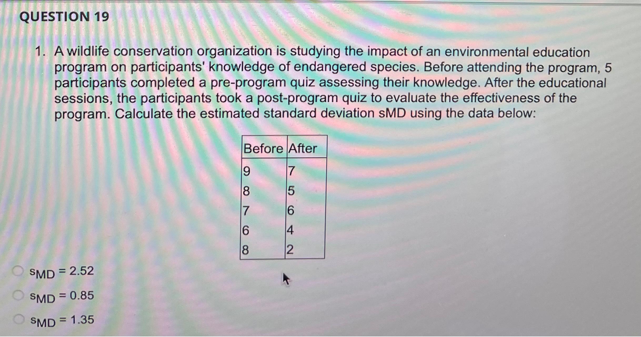 Solved QUESTION 19A wildlife conservation organization is | Chegg.com