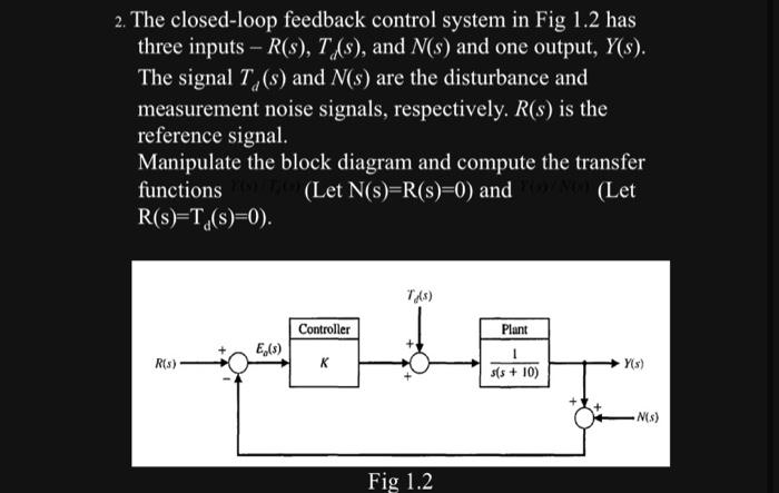 Solved The closed-loop feedback control system in Fig 1.2 | Chegg.com