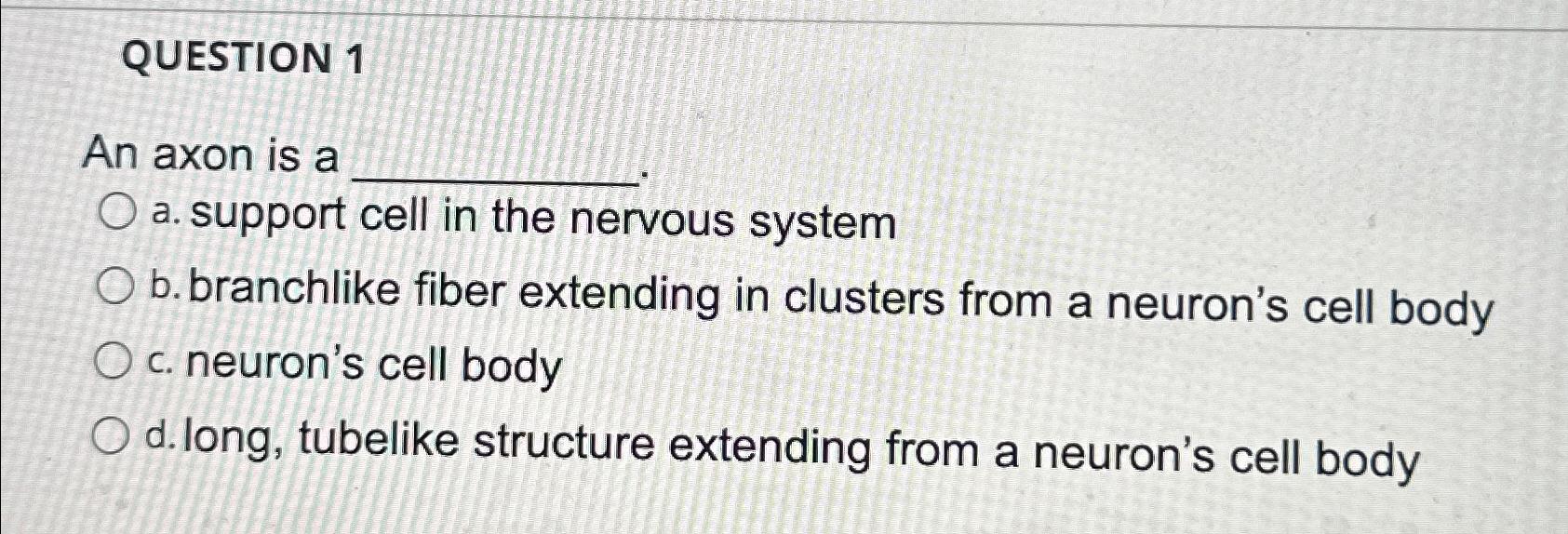 Solved QUESTION 1An axon is aa. ﻿support cell in the nervous | Chegg.com