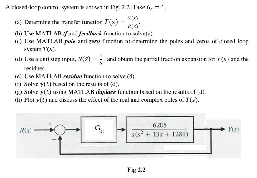 Solved closed-loop control system is shown in Fig. 2.2. Take | Chegg.com