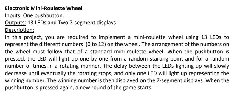 Solved Electronic Mini-Roulette Wheel Inputs: One | Chegg.com