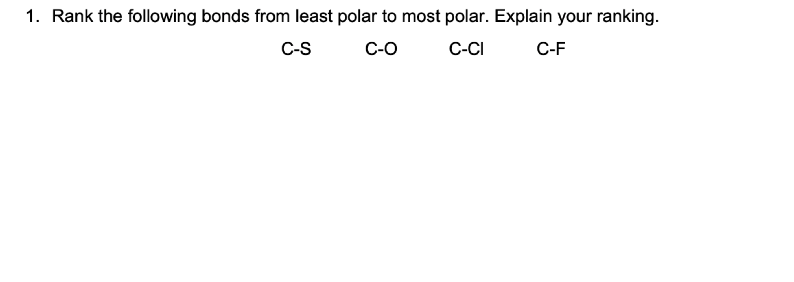 Solved Rank the following bonds from least polar to ﻿most | Chegg.com