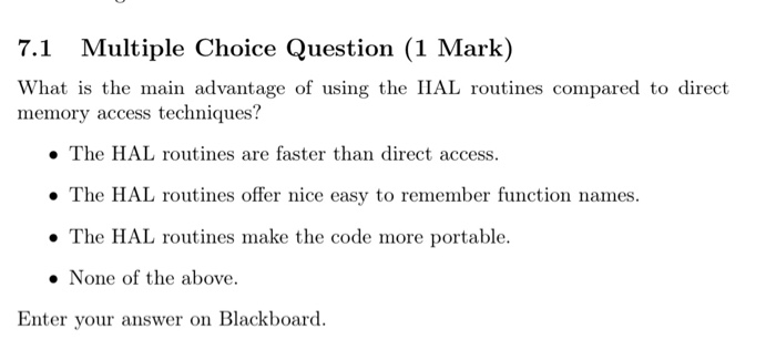 Solved 7.1 Multiple Choice Question (1 Mark) What is the | Chegg.com