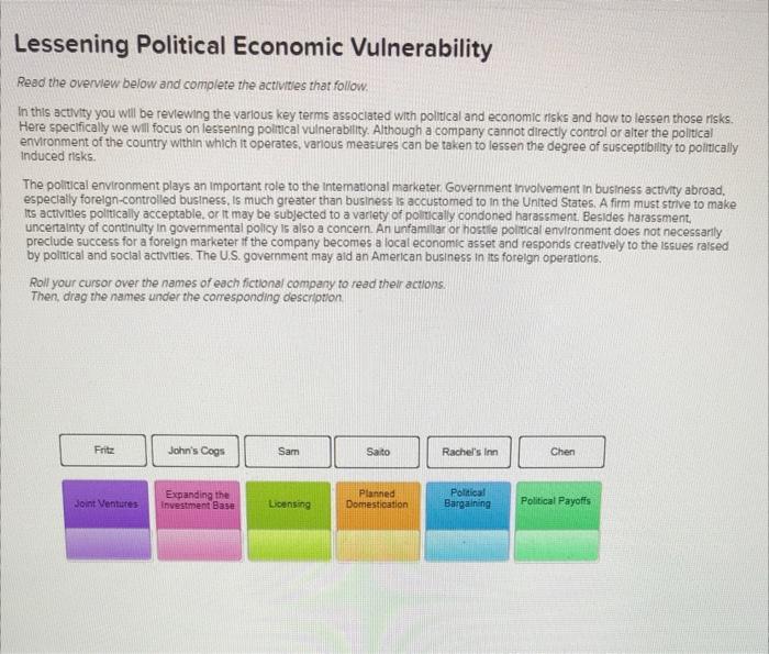 Solved Lessening Political Economic Vulnerability Read the | Chegg.com
