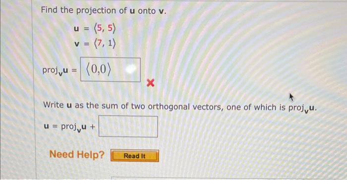 Solved Find the projection of u onto v. | Chegg.com