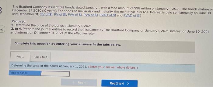 Solved The Bradford Company issued 10\% bonds, dated January | Chegg.com