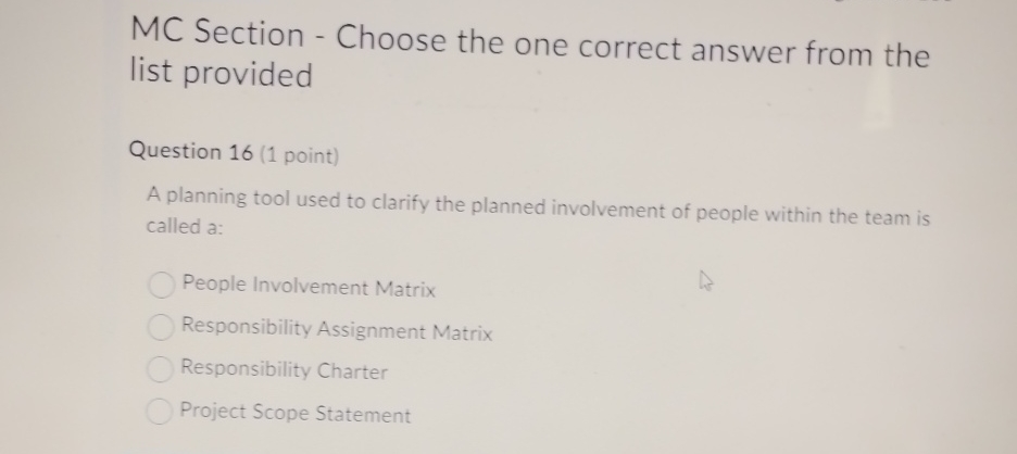Solved MC Section - ﻿Choose the one correct answer from the | Chegg.com