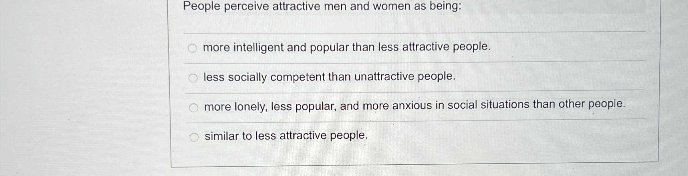 Solved People perceive attractive men and women as | Chegg.com