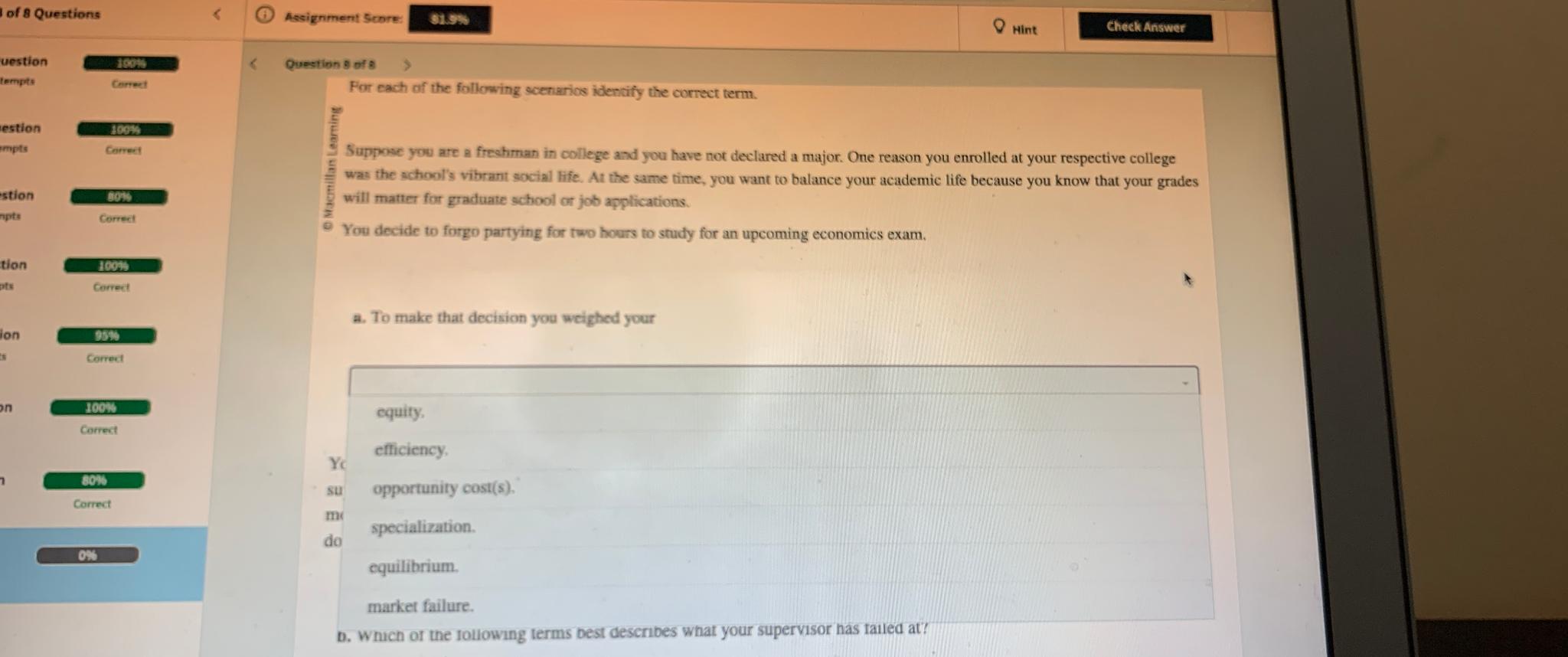 Solved Assignment Scors:HintQuestion 8 ﻿of 8For each of the | Chegg.com