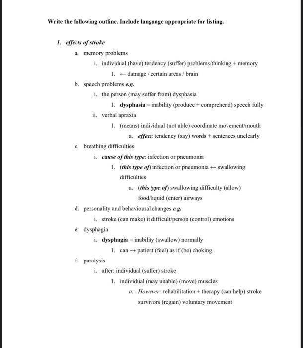 Solved Write the following outline. Include language | Chegg.com