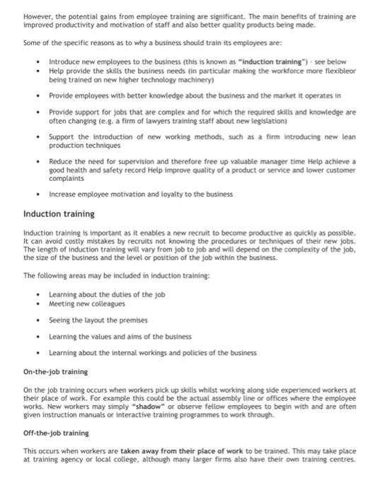 Solved Importance of Training and Development HUMAN RESOURCE | Chegg.com